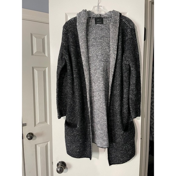 Zara | Sweaters | Zara Woman Medium Black White Textured Hooded Long ...